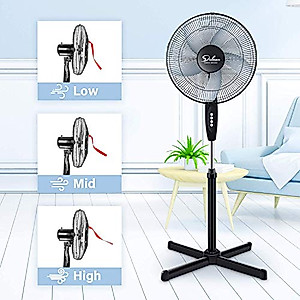 Simple Deluxe Oscillating 16″ 3 Adjustable Speed Pedestal Stand Fan with Fan Dust Cover for Indoor, Bedroom, Living Room, Home Office & College Dorm Use, 16 Inch, Black