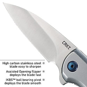CRKT Delineation EDC Folding Pocket Knife: Assisted Opening Everyday Carry, Frame Lock, Stainless Steel Handle with Deep Carry Pocket Clip 5385,Silver