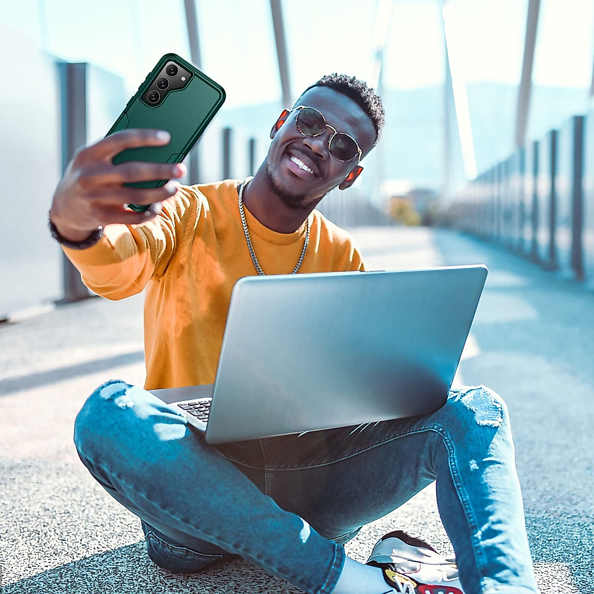 SPIDERCASE for Samsung Galaxy S23 Plus Case, [10 FT Military Grade Drop Protection], with 2 Pack [Tempered Glass Screen Protector + Camera Lens Protector] Heavy Duty Shockproof Case, Dark Green