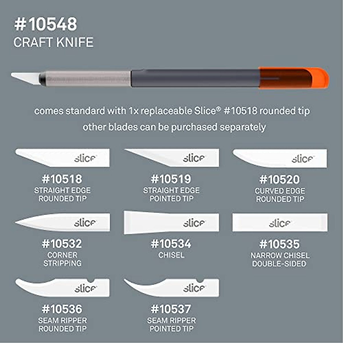 Slice 10548 Craft Knife, Finger-Friendly Edge, Safer Choice, Never Rusts, Lasts 11x Longer Than Steel, Precision Cutting (1 Pack)
