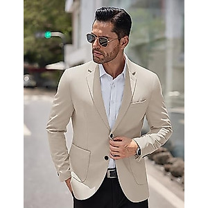 COOFANDY Men's Business Suit Jacket Stretch Knit Sport Coats Blazer Regular Fit Light Khaki