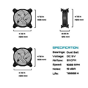 upHere U1206 USB Fan Dual-ball bearings Rainbow LED Silent 120mm Fan for Computer Cases Computer Cabinet Playstation Xbox Cooling