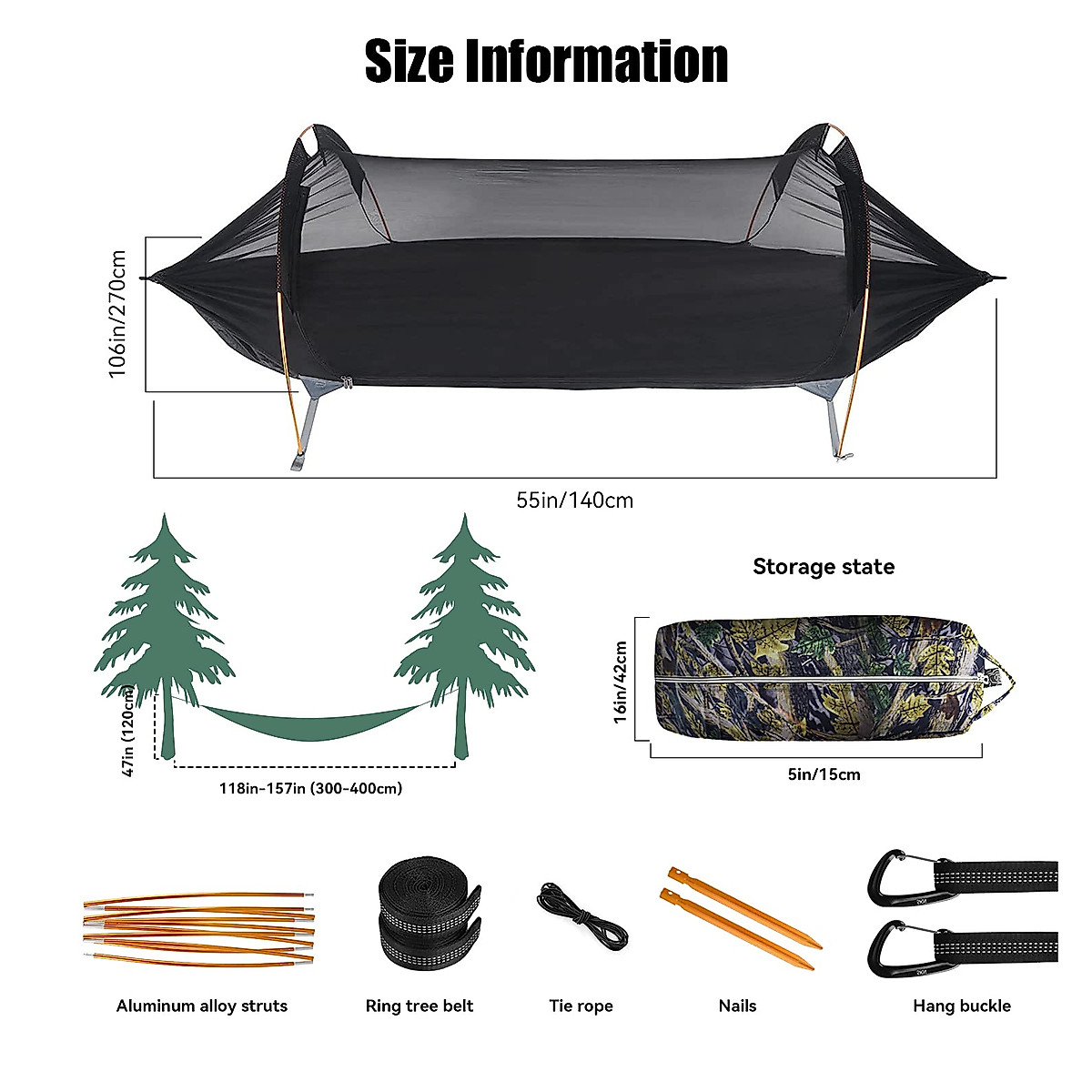 Camping Hammock with Mosquito Net and Rainfly Cover,Camping Hammock,Lightweight Portable Hammock,Waterproof Camping Hammock for Outdoor Backpacking Hiking Travel (Camouflage)