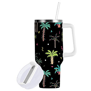 RPLIFE Christmas Palm Trees Tumbler Cup, Stainless Steel Cup, Tumbler with Straw