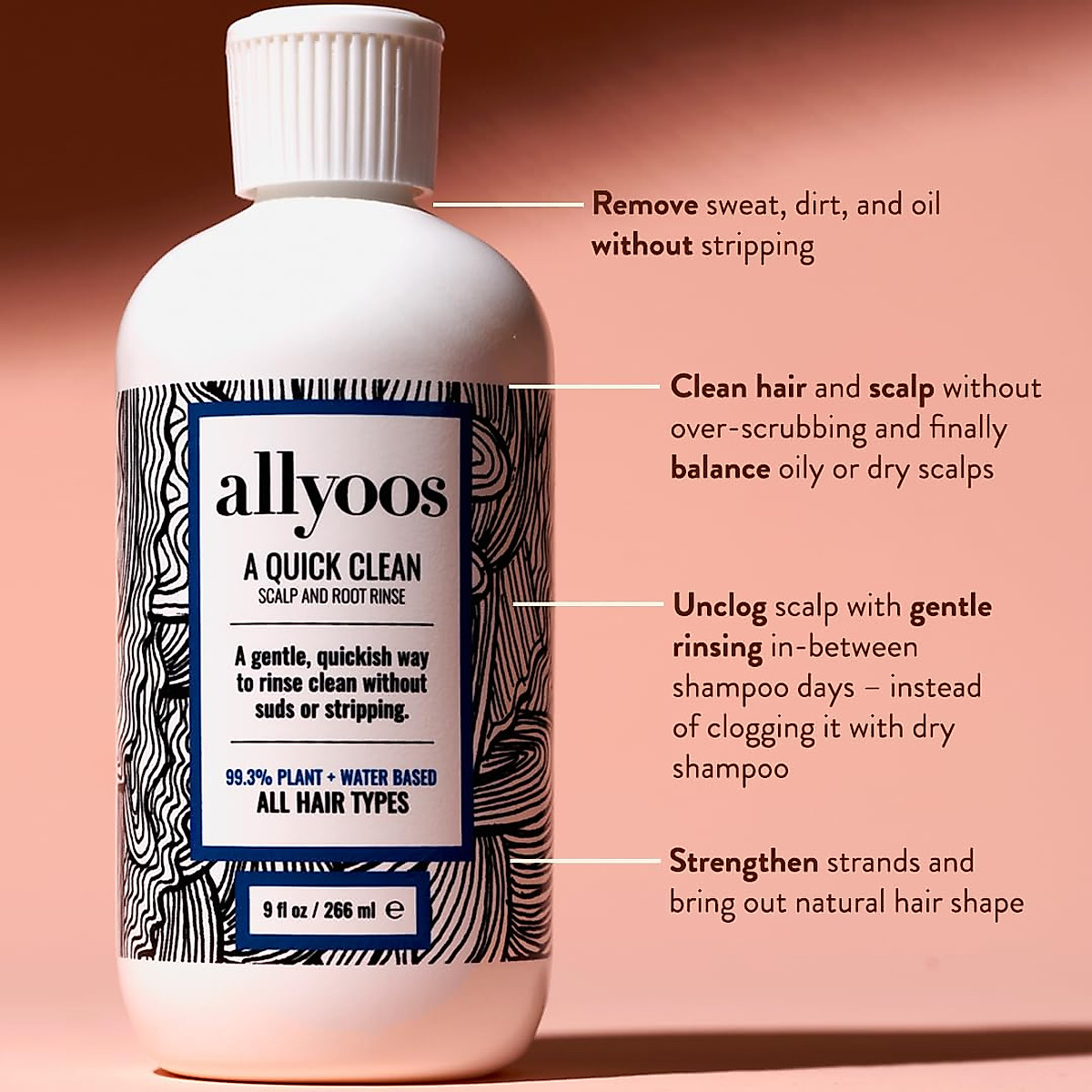 Allyoos A Quick Clean, Hair Rinse, Removes Sweat, Oil & Buildup From Scalp & Hair, No Suds, Dry Shampoo Alternative, Balances Scalp, Sulfate-Free