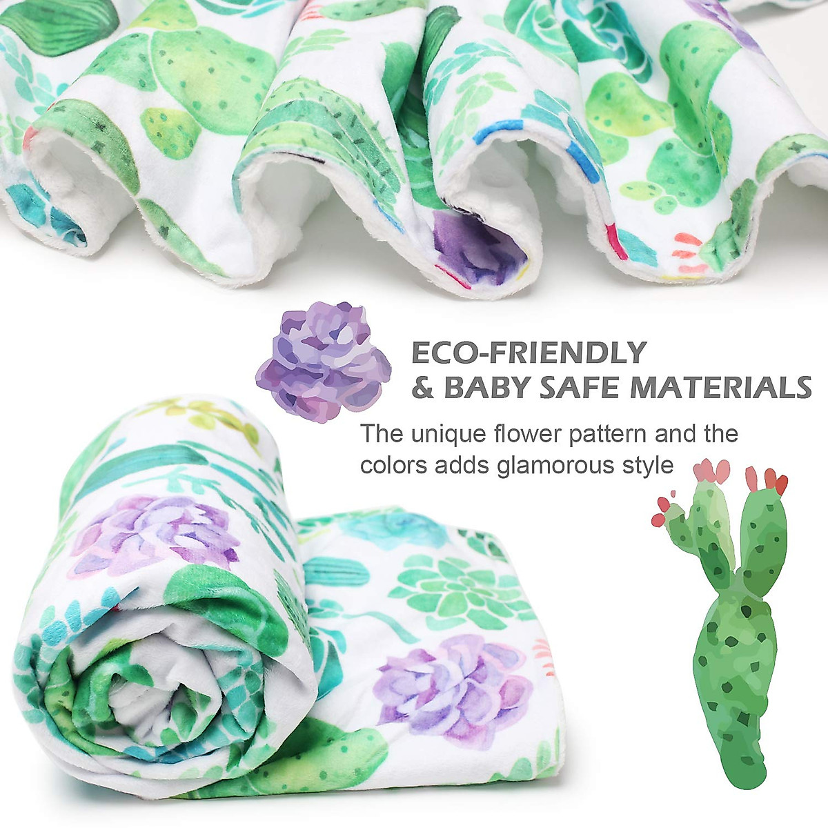 YIQIGO Watercolor Texture with Succulent Cactus Plant Baby Blanket Swaddle Kid Toddler Blanket (Purple Flower)