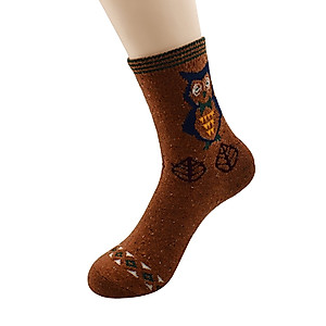 American Trends Women's Winter Thick Warm Athletic Crew Socks Cute Animal Vintage Style Wool Knitting Sock 3 Pack Owl
