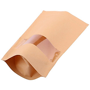 Katfort Zip Lock Pouch Bags 100pcs, 8.7''×5.5'' Resealable Bags for Small Business, Kraft Paper Bags with Window, Cookie Bags with Seal for Small Business, Family, Company