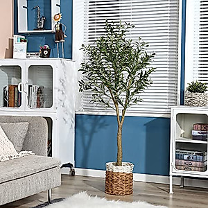 Ferrgoal Artificial Olive Trees 5Ft Fake Olive plant with Basket Faux Plants Indoor Outdoor Fake Tree in pot Slik Plants for Home Decor Office Living Room Perfect Housewarming Gift Green 1Pack