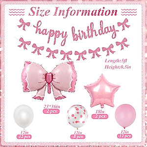 Pink Bow Birthday Party Decorations,Coquette Birthday Decorations Girl Bow Theme Birthday Party Decor Pink Bow Balloon Bow Happy Birthday Banner for Girl 1st 2nd Birthday