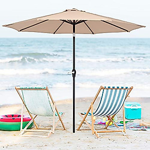 Goxowo Patio Umbrellas 9 ft Outdoor Table Sun Umbrella with Pole and Canopy, Beach Pool Market Umbrella for Shade with Stand Auto Tilt and Crank (Light Brown : 9FT)