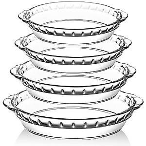 4 Packs Glass Pie Plates, MCIRCO Deep Pie Pans Set (7"/8"/9"/10"), Pie Baking Dishes with Handles for Baking and Serving, Clear