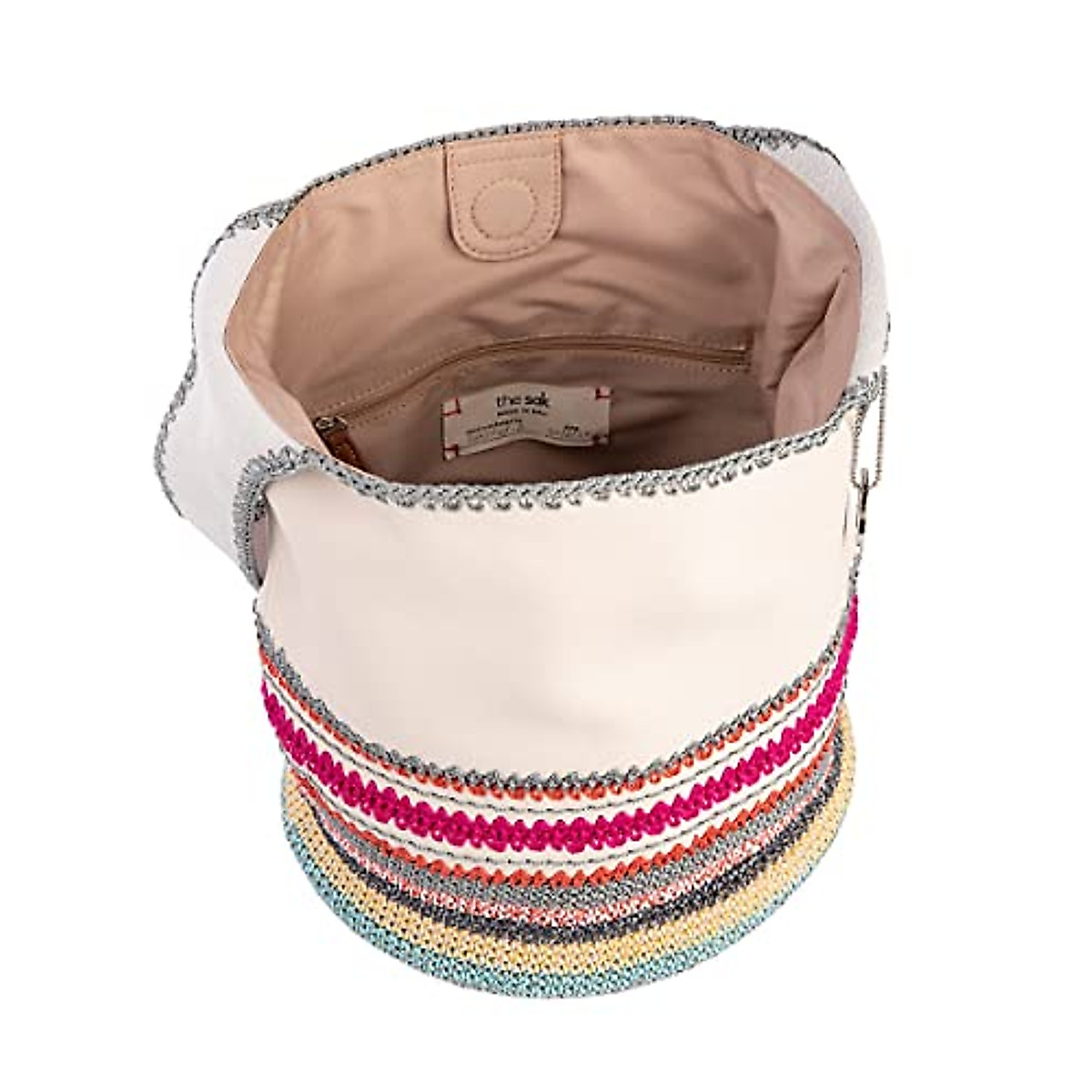 The Sak Back To Bali 120 Hobo Bag in Leather & Hand-Crochet, Large Shoulder Purse, Stone Seminyak