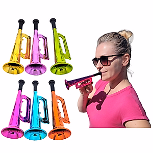 Metallic Trumpet Noise Makers - 12 Pack (7") Fun Mini Shiny Blow Horn Plastic Musical Noisemaker for New Year Birthday Party Favor, Sport School Graduation Events (Metallic Trumpets, 12, Pack)