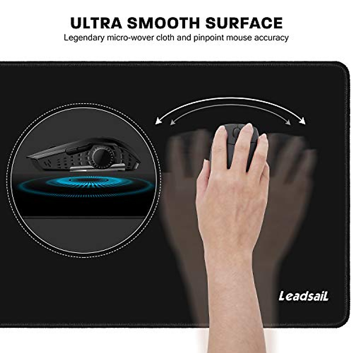 LeadsaiL Extended Gaming Mouse Pad (32X12X0.16In), Large Non-Slip Rubber Base Mousepad with Stitched Edges, Waterproof Keyboard Mouse Mat Desk Pad for Work, Game, Office, Home (Large Matt Black)