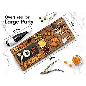 Easoger Acacia Cheese Board and Knife Set - 28" × 11" Extra Large Charcuterie Board Set, Magnetic 3 in 1 Cheese Tray Platter with Rich Accessories, Gift for House Warming, Anniversary, Christmas