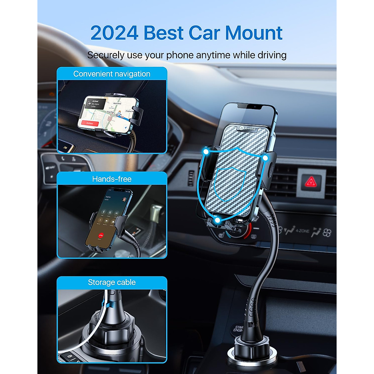 andobil Upgraded Cup Holder Phone Mount [Super Stable & Military Sturdy] Adjustable Gooseneck 15 in Cup Cell Phone Holder for Truck Fit for iPhone 15 14 13 12 Pro Max Plus Samsung S23 S22 All Phones