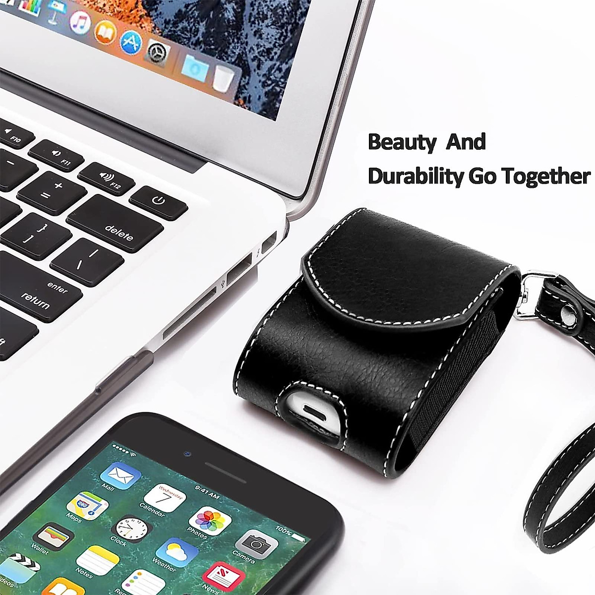 Miimall Compatible for Google Pixel Buds Pro Case Leather, Wear-Resist Magnetic Closure Protective Pouch Pocket with Lanyard, Holster Leather Case for Pixel Buds A-Series, Pixel Buds 2 (Black)