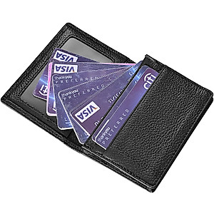 Outrip Genuine Leather Business Card Holder Name Card Case Credit Card Wallet with ID Window RFID Blocking (Black)
