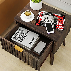 MUUEGM Nightstands Set of 2, Mid Century Modern Side Table with Drawers, Small End Table for Living Room, Bedroom, Office and Small Spaces, Dark Brown Night Stand with Solid Wood Legs