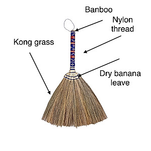 SKENNOVA - 1 Piece of 17 inch Tall of Asian Broom Thai Vintage Dusting Brush Grass Broom Handmade for Sweeping Dirt Dust Garbage