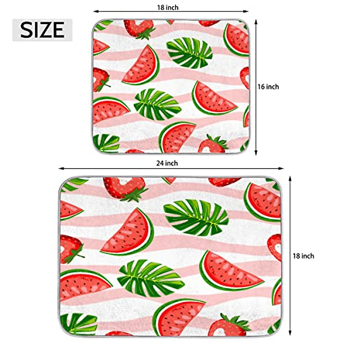 Watermelon Pink Stripes Kitchen Drying Mat 18 x 24 Inch - Reversible Super Absorbent Fiber Dish Drying Pad with Non-Slip Backing for Countertop Tea Coffee Bar Accessories