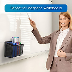 MaxGear Magnetic Pen Holder, Mesh Pencil Holder for Desk Storage Basket Organizer Marker Holder - Extra Strong Magnets Perfect for Locker Accessories, Refrigerator, Whiteboard, 2 Basket