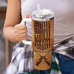 Hyturtle Personalized Hunting Gifts For Men-Deer Hunting Tumbler 40oz with Handle & Straw-Stainless Steel Travel Coffee Cup With Lid Gift For Dad Him Boy Husband-Birthday Christmas Gifts For Hunters