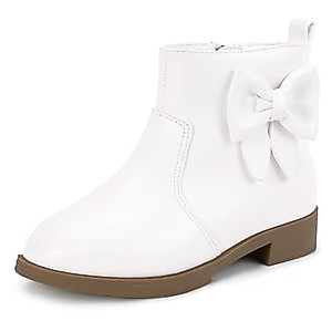 PANDANINJIA Toddler/Little Kid Girl's Sofia Sweet Short Ankle Boots Bowknot Side Zipper Dress Booties (White Pu, 2 Little Kid)