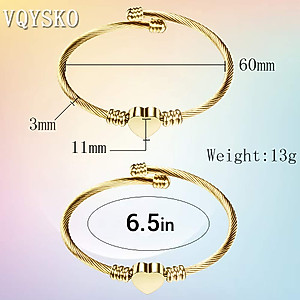 VQYSKO Rose Golden Heart Initials Bracelet-A-Z Stainless Steel Engraved Charm Bracelet, Woman Jewelry Birthday Festival Gift(Golden K)