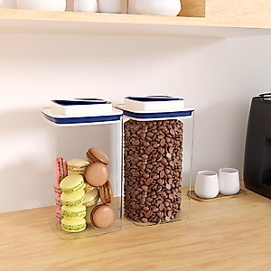 Bakpoco Airtight Food Storage Containers with Lid Vacuum Seal Storage Containers for Coffee Bean Cereal Snack, 2 Pack * 1.3 Qt Clear Leak-proof Kitchen and Pantry Organization Canisters