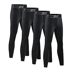 HOPLYNN 4 Pack Youth,Big kid, Boy ??s Compression Pants Leggings Tights Quick Dry Athletic Base Layer Under Pants Gear for Kid ??s Football Basketball Sports -4 Black-M