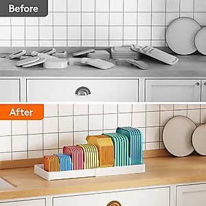 Lifewit Lid Organizers for Cabinet Adjustable, Extra Large 13-24" Food Storage Container Lid Divider with 8 Inserts & 21 Compartments, Plastic Lid Holder Inside Cabinet in Kitchen/Pantry Organization