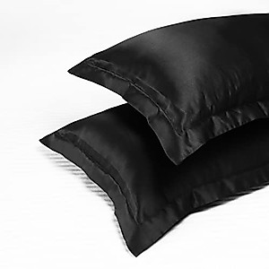 HOMIDATE Set of 2 Queen Pillowcase in Polyester – 20" x 30" in Black with Satin Feel - Luxury Soft and Breathable – Ideal for Bedding and Room Décor