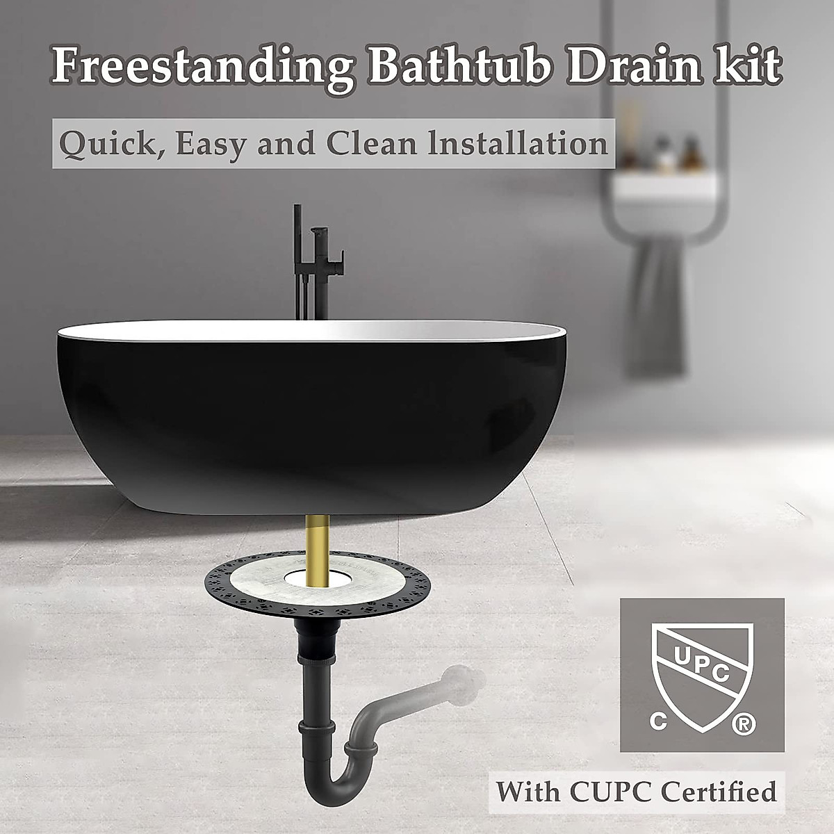 Freestanding Tub Drain Rough-in Kit, 12" Large Base Free standing Bathtub Drains Installation Kits with ABS Adapter and Brass Pipe CUPC Certification