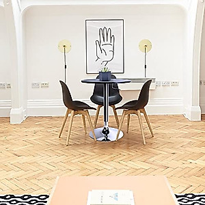 Leopard MDF Round Top Adjustable Bar Table, Pub Table with Silver Leg and Base (Black)