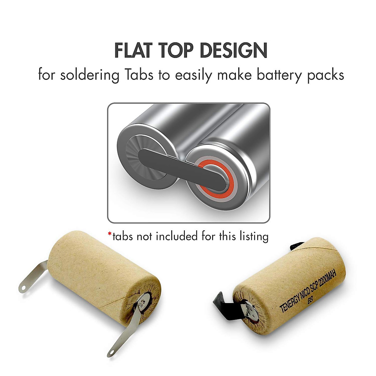 Tenergy NiCd SubC 2200mAh Paper Wrapped Rechargeable Battery Flat Top - 15 Pack