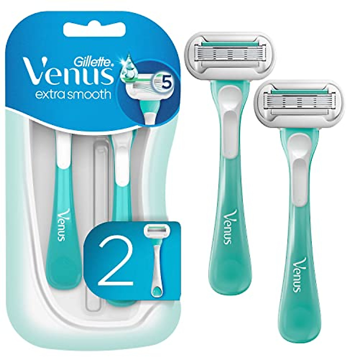 Gillette Venus Extra Smooth Sensitive Disposable Razors for Women with Sensitive Skin, 2 Count