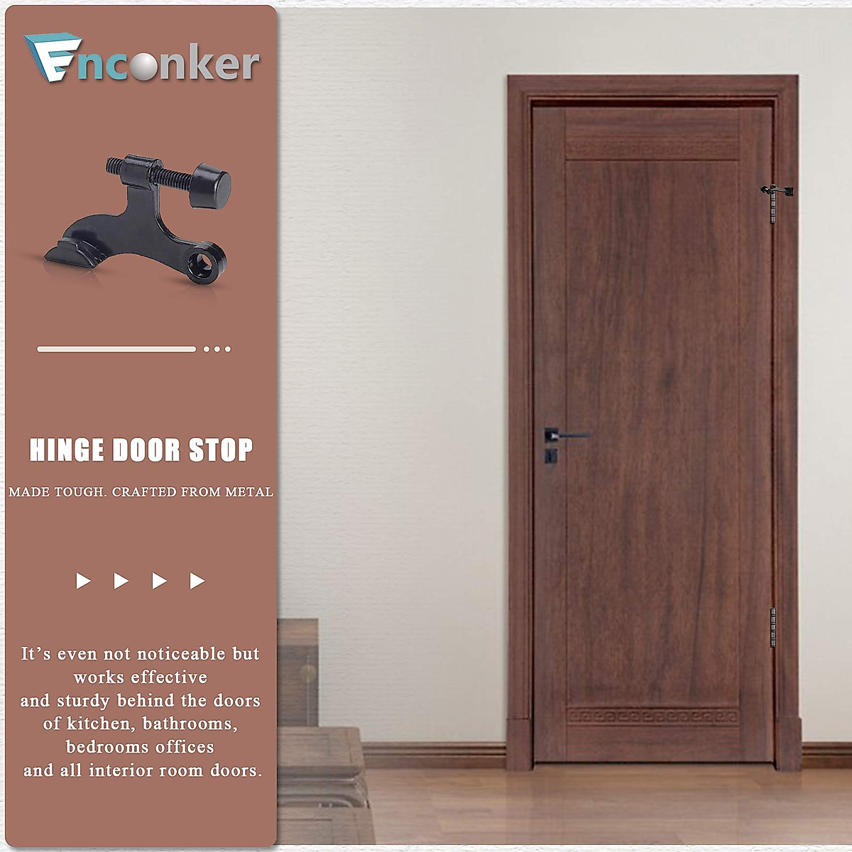 Enconker Hinge Pin Door Stopper Black 4 Pack, Adjustable Head Screw Heavy Duty Door Stopper Wall Protector, Door Stops Hinge Pin Convenient Easy Installation Rubber Bumper Tips Prevent Wall Damage