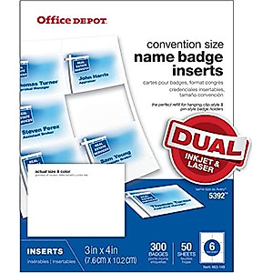 Office Depot Badge Inserts, 3in. x 4in., White, Pack Of 300, OD98845