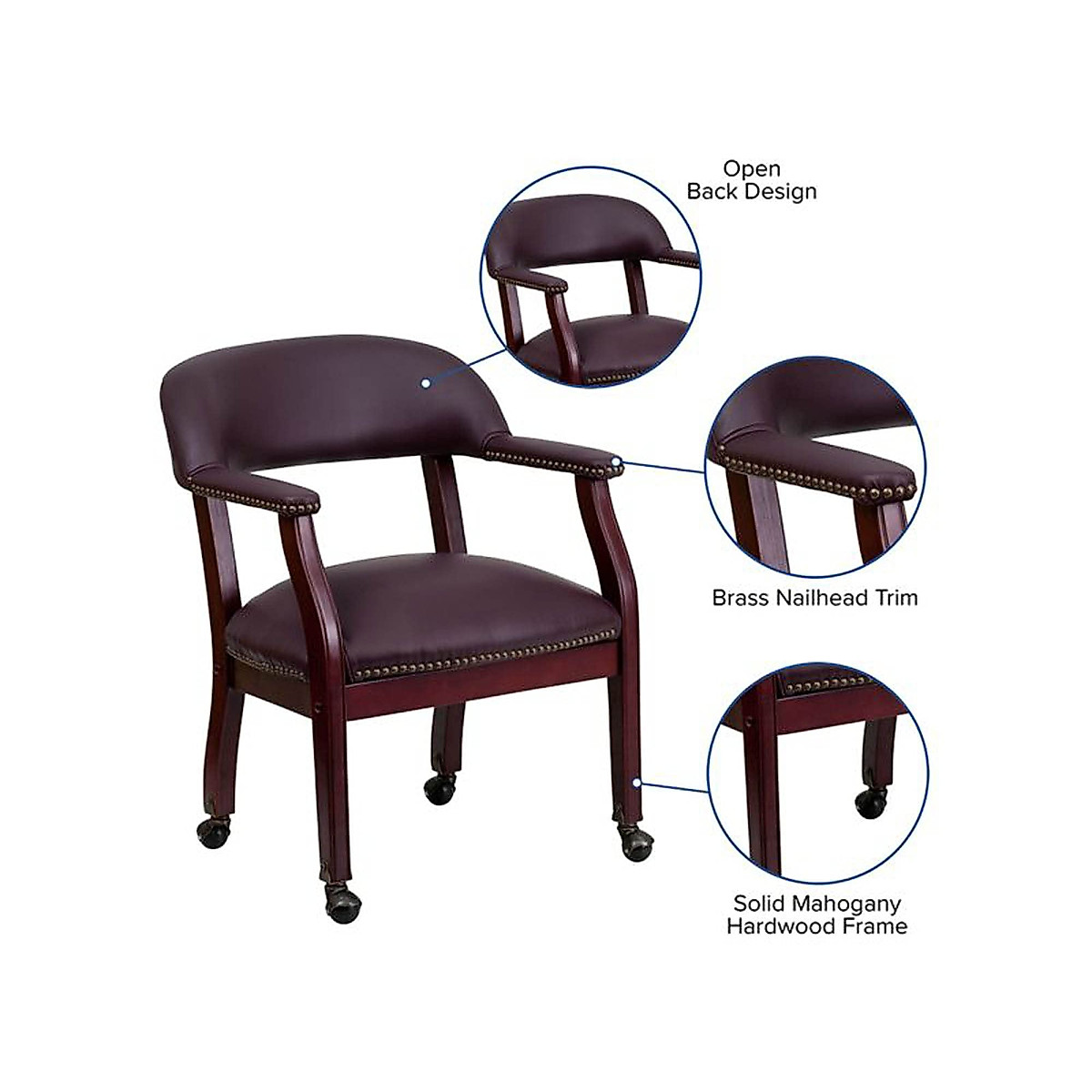 Flash Furniture Diamond Burgundy LeatherSoft Conference Chair with Accent Nail Trim and Casters