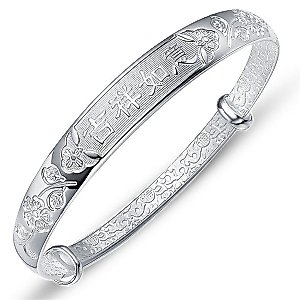 Merdia Women's 999 Solid Sterling Silver Chinese Style Luck Adjustable Bangle Bracelet for Women, Ladies and Elder | Lucky Jewelry for Women | Sterling Silver Bangle