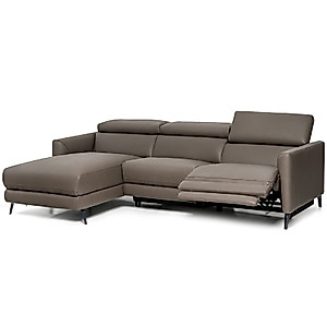 Giantex Upholstered Sectional Sofa Couch, with Chaise Lounge and Electric Power Recliner, CertiPUR-US Sponge, Adjustable Headrests, Metal Legs, Air Leather Modern L-Shaped Living Room Furniture, Grey