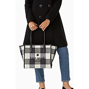 Kate Spade Ella Festive Check Plaid Print Large Top Zip Tote Black Multi