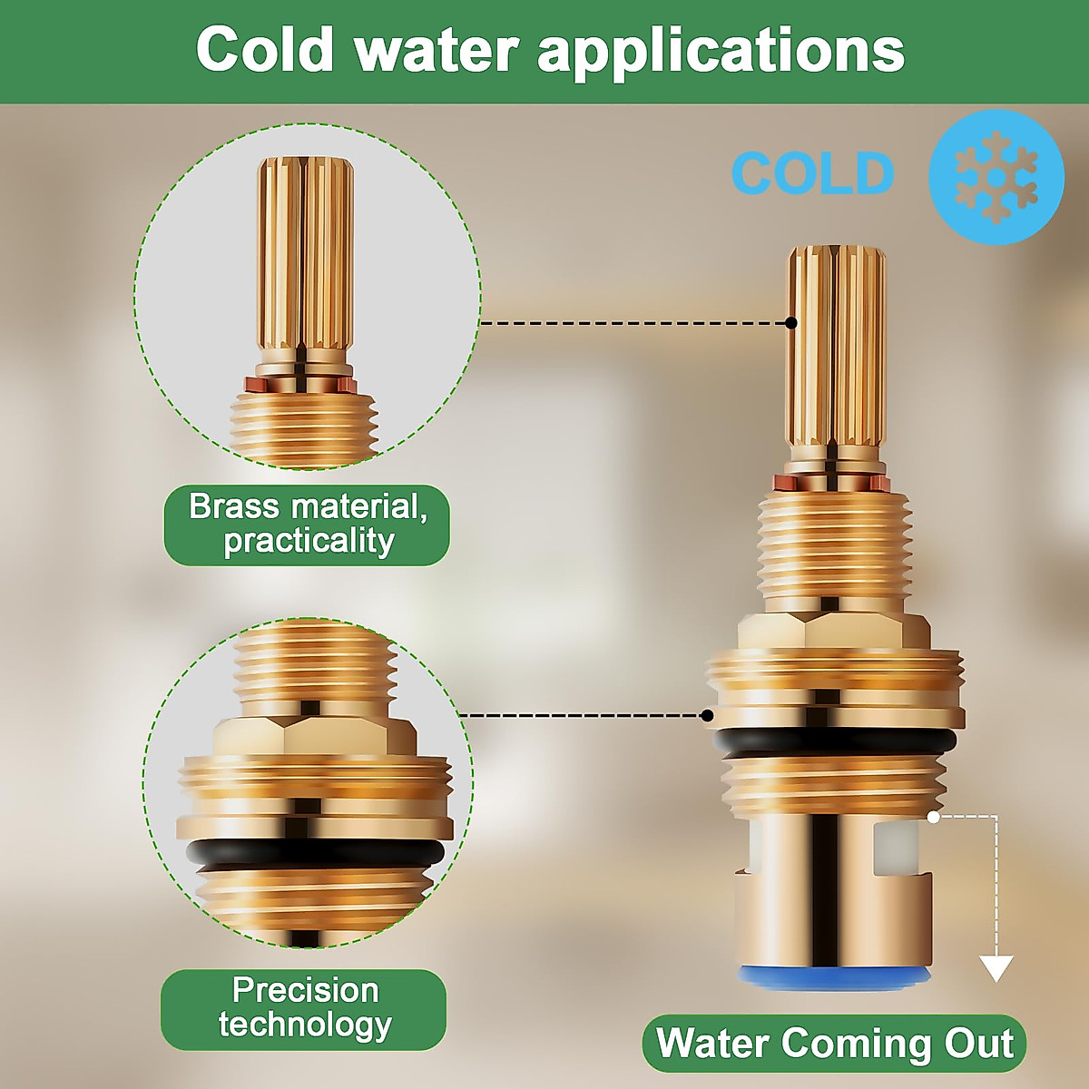 Brass 1-001 Cold Cartridge, Compatible With Brass 1-001 Cartridge, Faucet Cartridge for Bathroom Basin Faucet, Brass Constructio (1-001 Cold Cartridge)