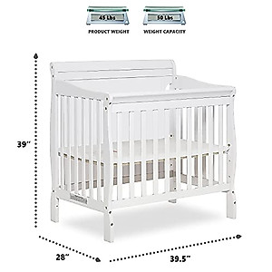 Dream On Me Alice 3-in-1 Full Panel Convertible Mini Crib, White, Greenguard Gold Certified