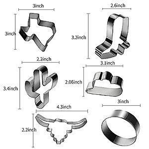 Aoerfes Western Cookie Cutters 6 Piece Texas Cutter Set, Cowboy Hat,Longhorn, Cowboy Boot,Cactus, Round Shaped Stainless Steel Molds for Party Making Muffins, Cake Fondant Biscuits,Sandwiches