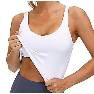 Women’s Longline Sports Bra Wirefree Padded Medium Support Yoga Bras Gym Running Workout Tank Tops (White, Small)