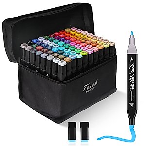 TenSine 80 Colors Alcohol Markers, Double Tip Art Marker Set for Artist(Broad Chisel and Fine Tip), Perfect for Kids Adult Coloring Books Sketching and Card Making
