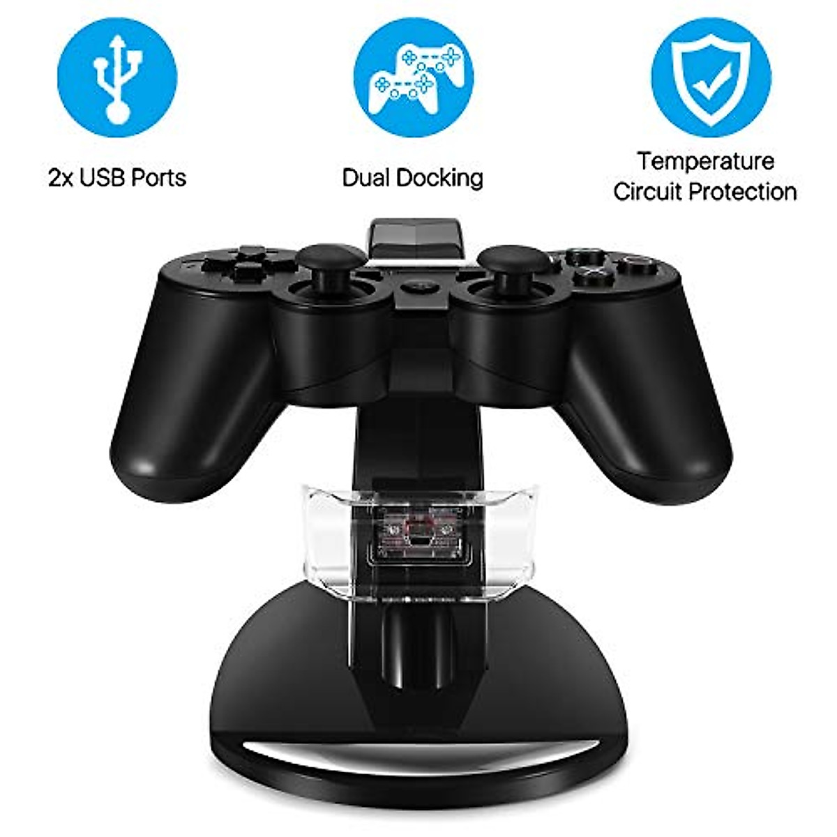 TNP PS3 Controller Charger Stand for Sony Playstation 3 Controller Dualshock 3 Charging, 2 Tier Docking Station Stand and 2 USB PS3 Cable Compatible Ports with LED Indicators, Slim Black